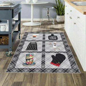 Gray Kitchen Rugs, Checkered Kitchen Rug, Washable Kitchen Rug, Modern ...
