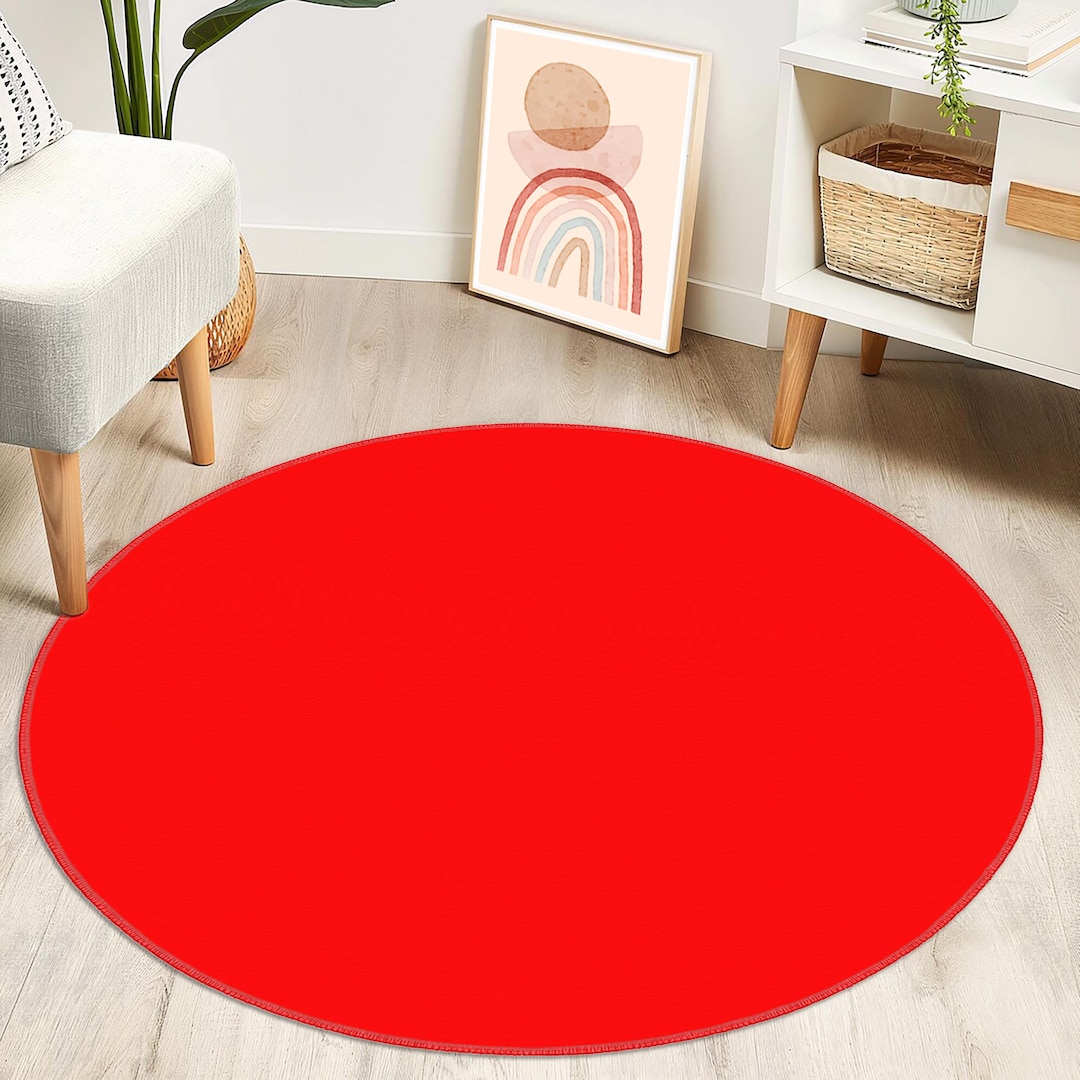 Red Round Rug, Red Area Rug, New Year Rug, Plain Red Color Round Carpet ...