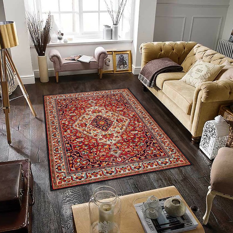 Red Pattern Carpet, Farmhouse Rugs, Red Rugs, Red Vintage Rugs ...