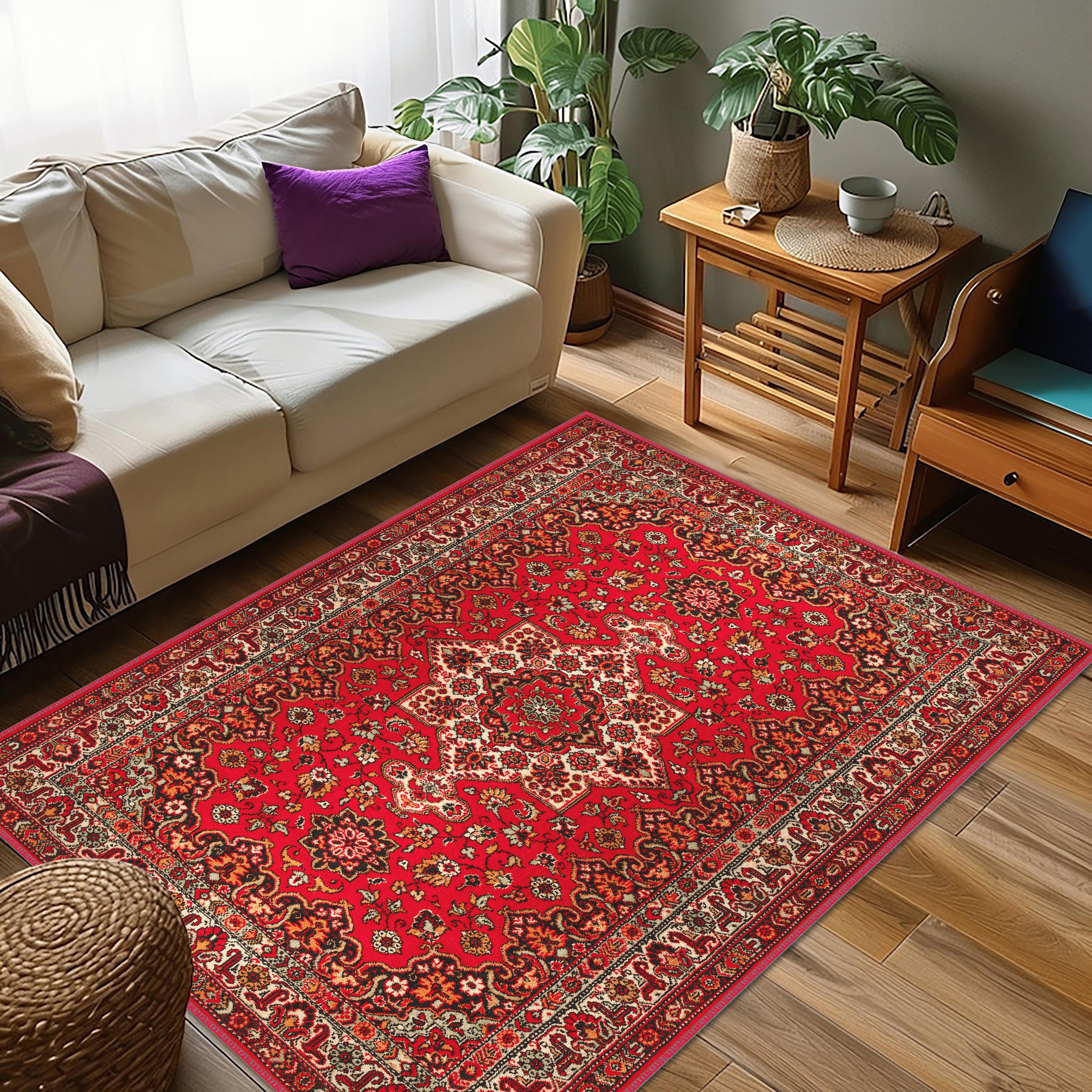 Red Vintage Patterned Rug, Traditional Red Oriental Rug, Classic ...