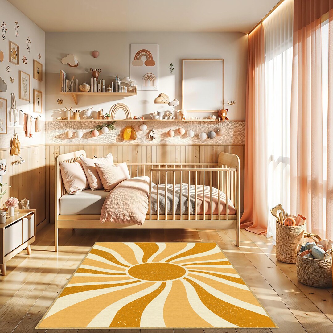 Sun Kids Area Rug, Yellow Boho Kids Rug, Scandinavian Floor Mat ...