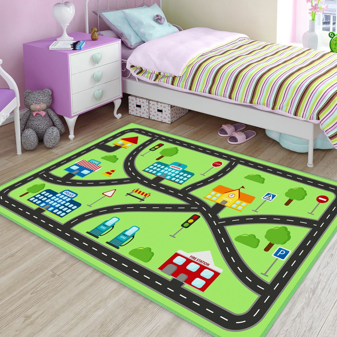 Road Pattern Kids Carpet, Road Play Carpet, Road Play Mat, Car Play ...