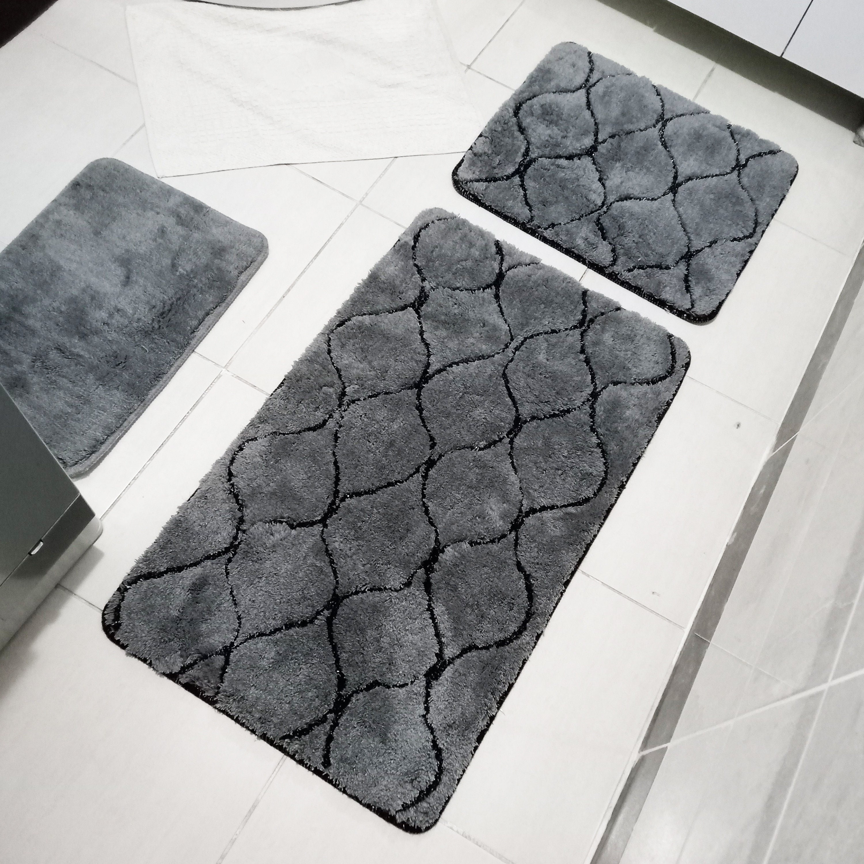 3-piece Bath Mat Set, 3-piece Gray Mat Set, Cabinet Set, Decorative ...