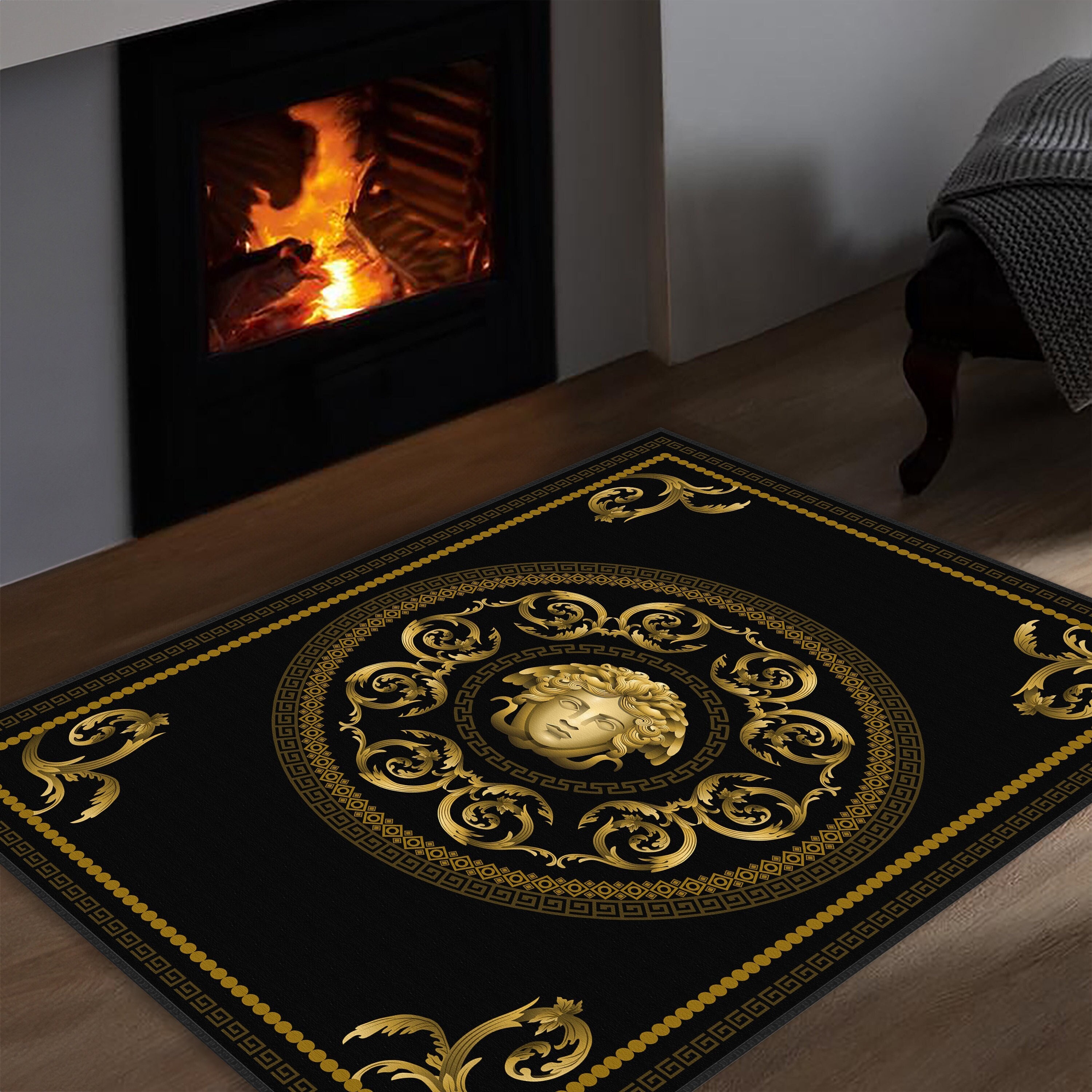 Medusa Gold Carpet, Gold Bordered Carpets, Greek Mats, Custom Rug ...