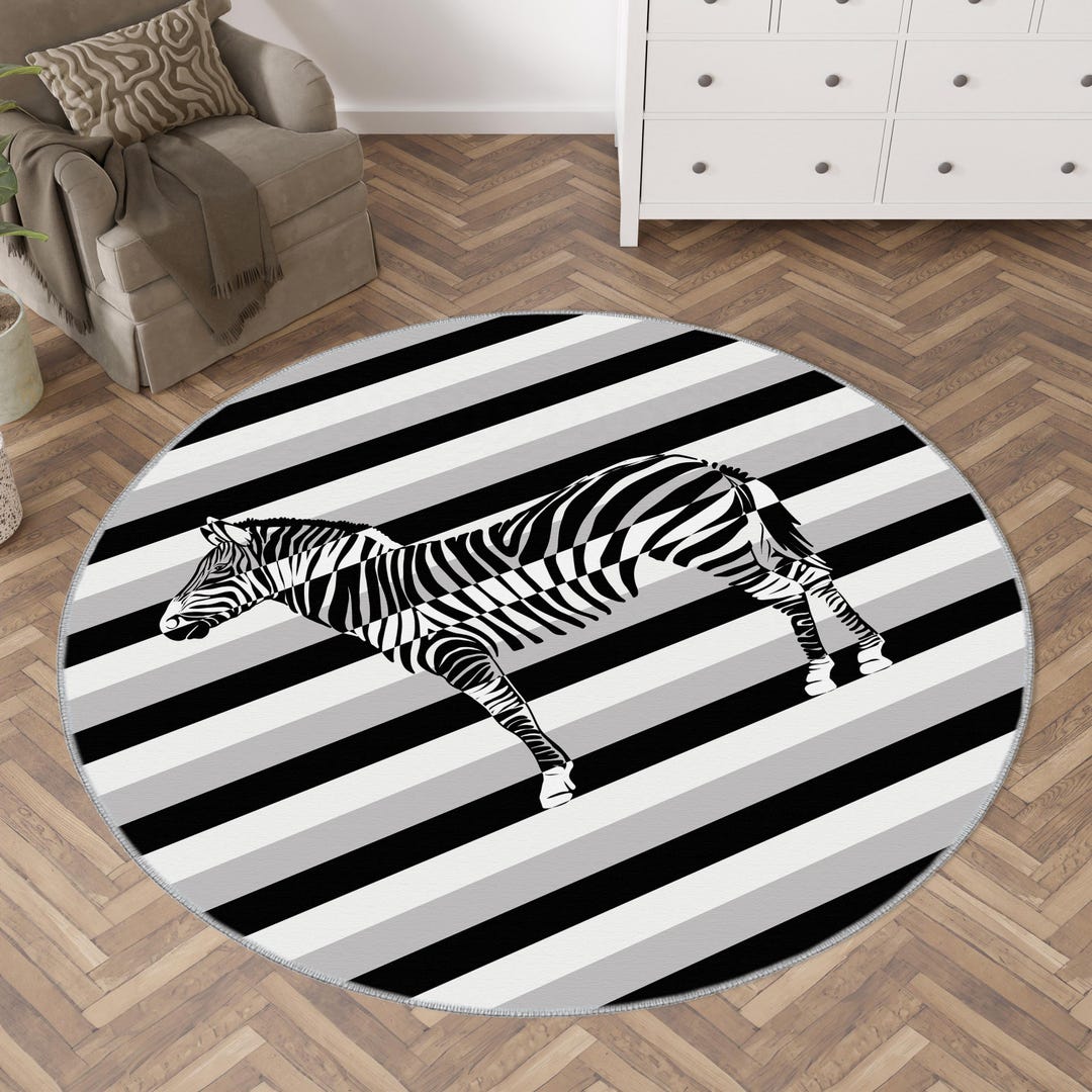Zebra Area Rug for Bedroom, Milimalist Rug, Rug for Living Room, Black ...