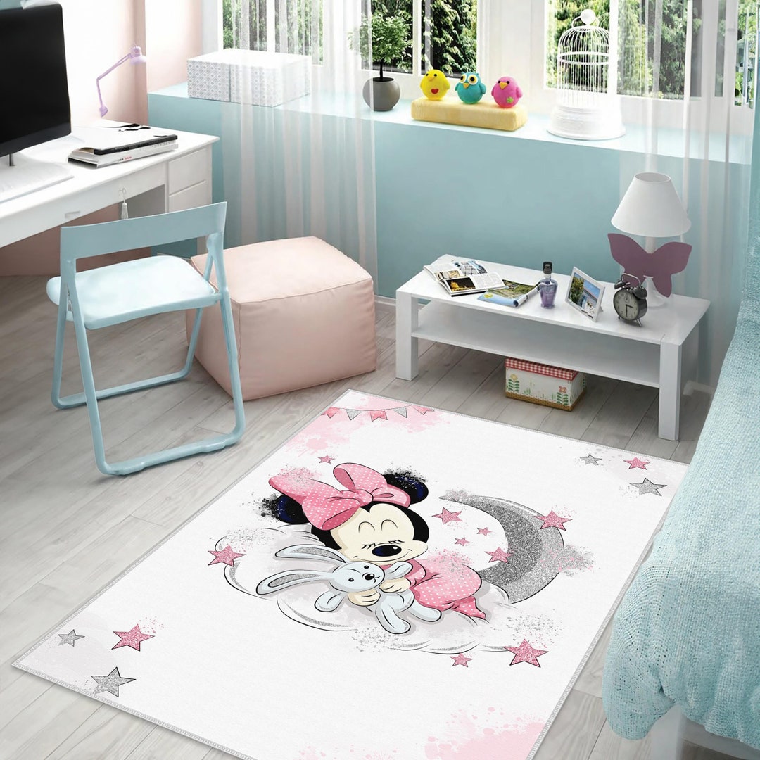 Baby Minnie Mouse Rug,sleeping Minnie Rug,baby Play Mat,washable Round ...