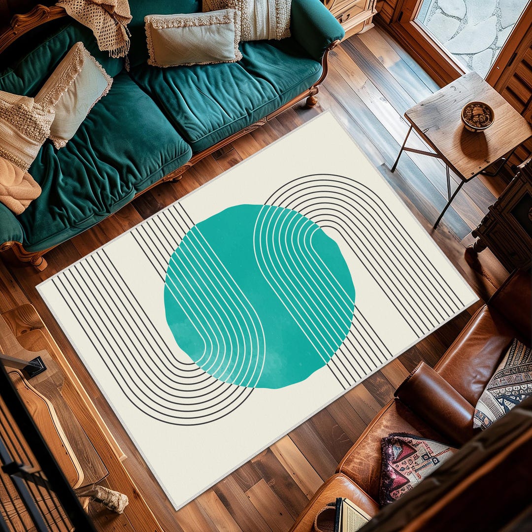 Abstract Patterned Rug, Beige One-draw Abstract Carpet, Geometric ...