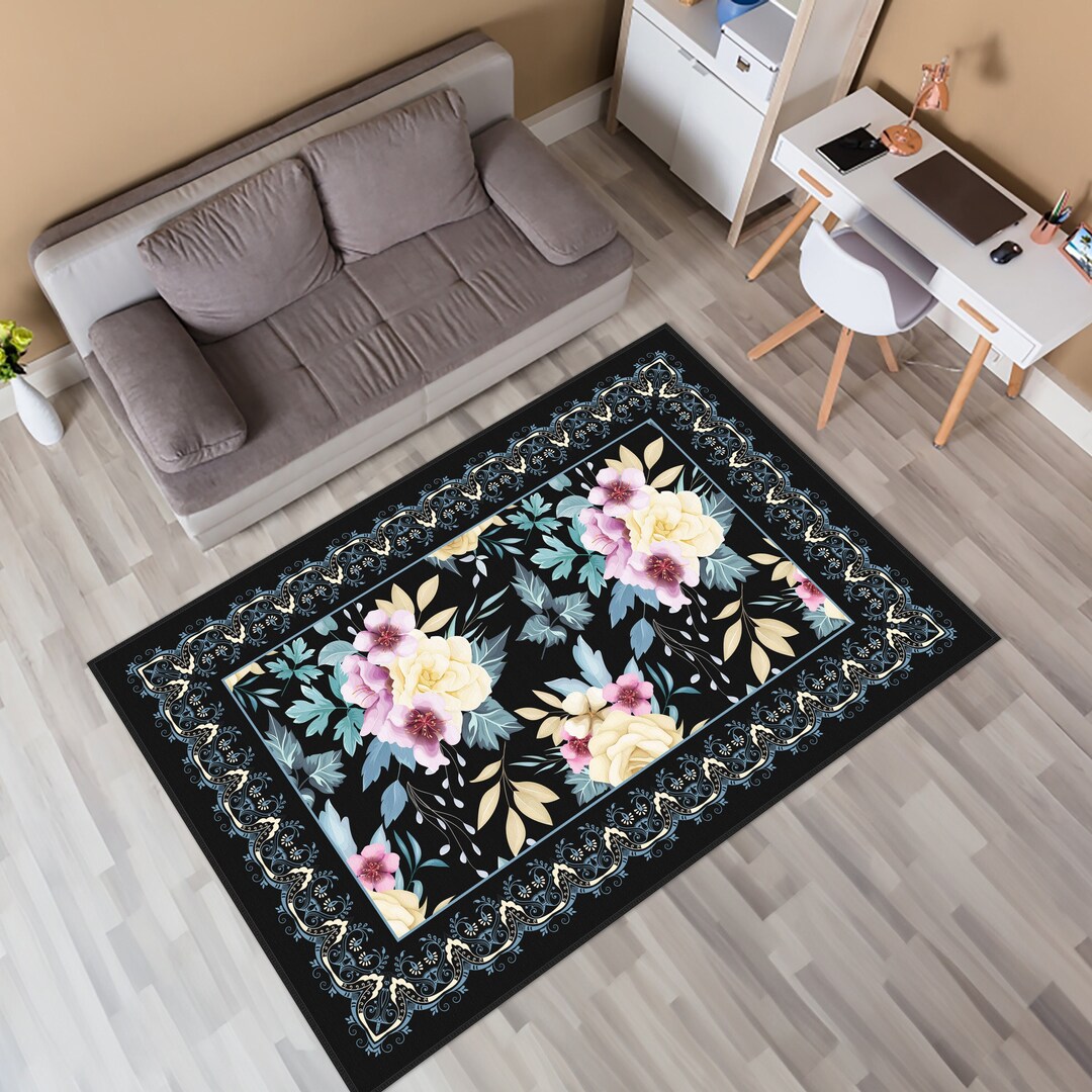 Pink Floral Carpet, Pink Rose Pattern Rug, Leafy Carpet, Pink Floral ...