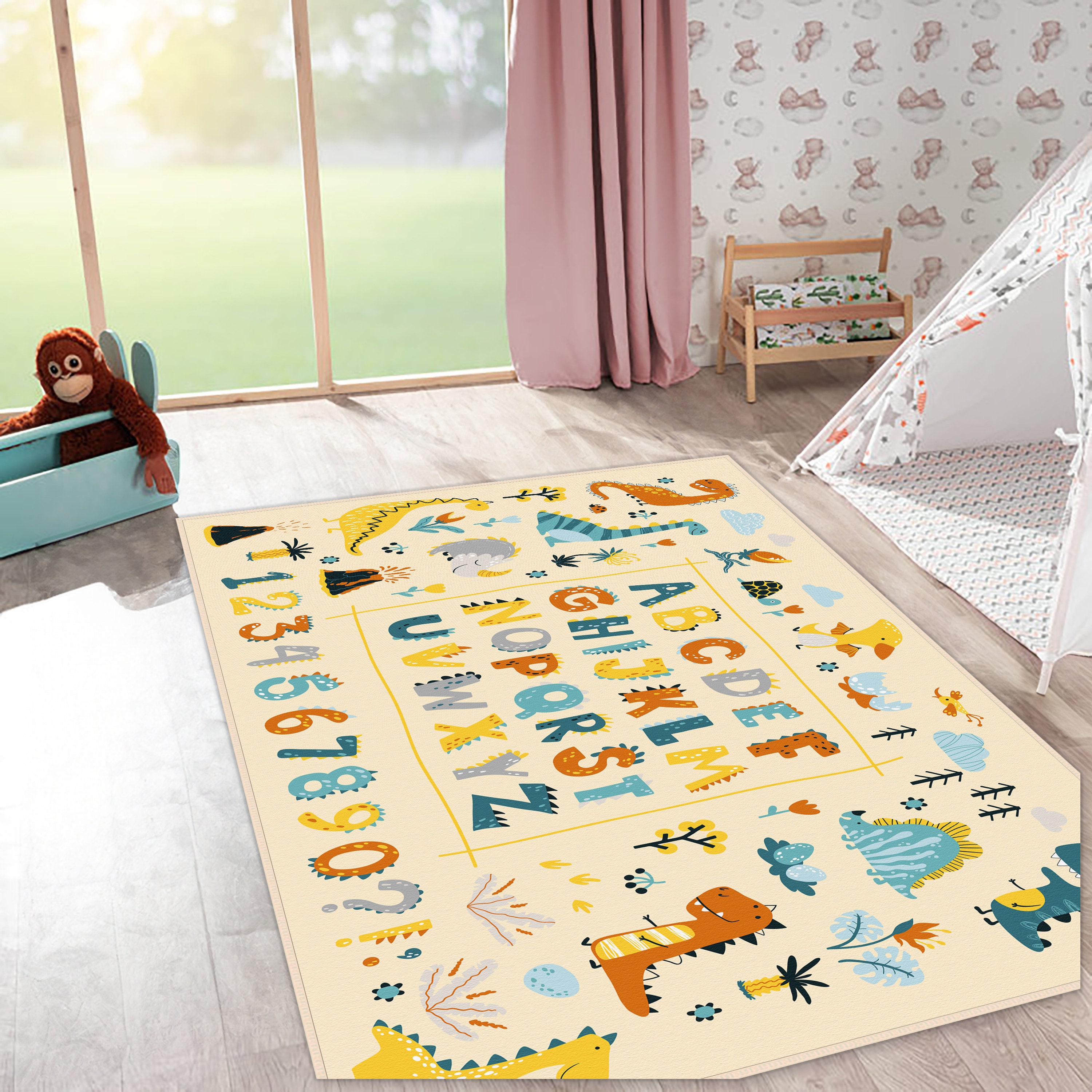 Letter Carpet, Number Kids Carpet, Dinosaur Figure Educational Carpet ...