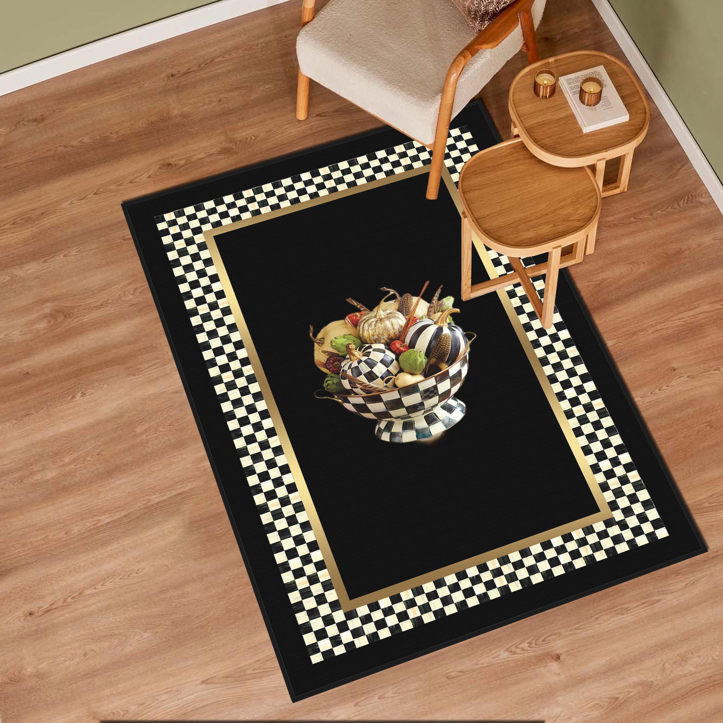 Checkered Rug,black Border Rug,check Pattern Area Rug,black and White ...