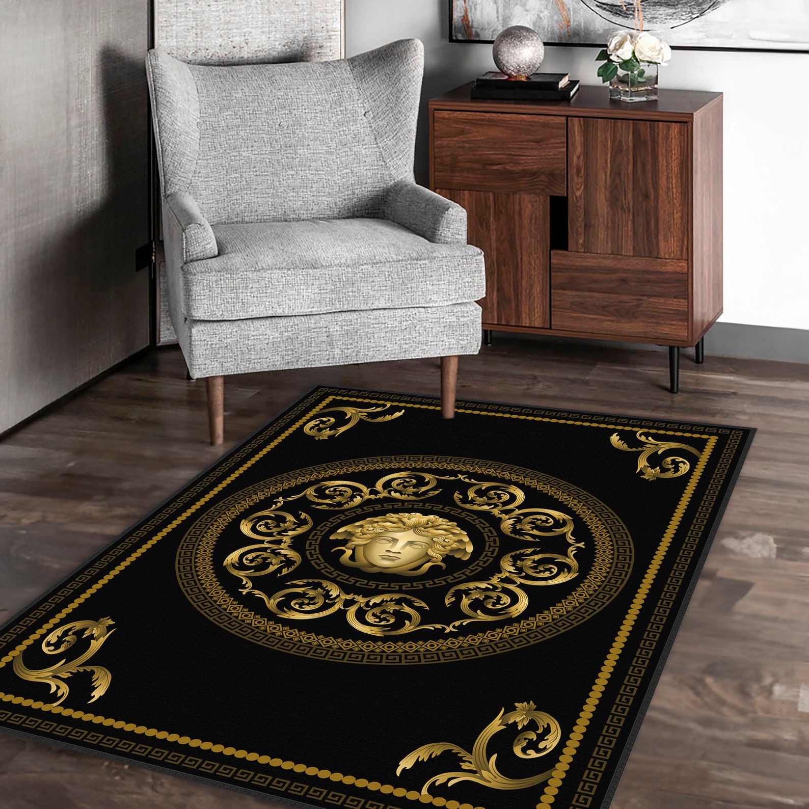 Medusa Gold Carpet, Gold Bordered Carpets, Greek Mats, Custom Rug ...