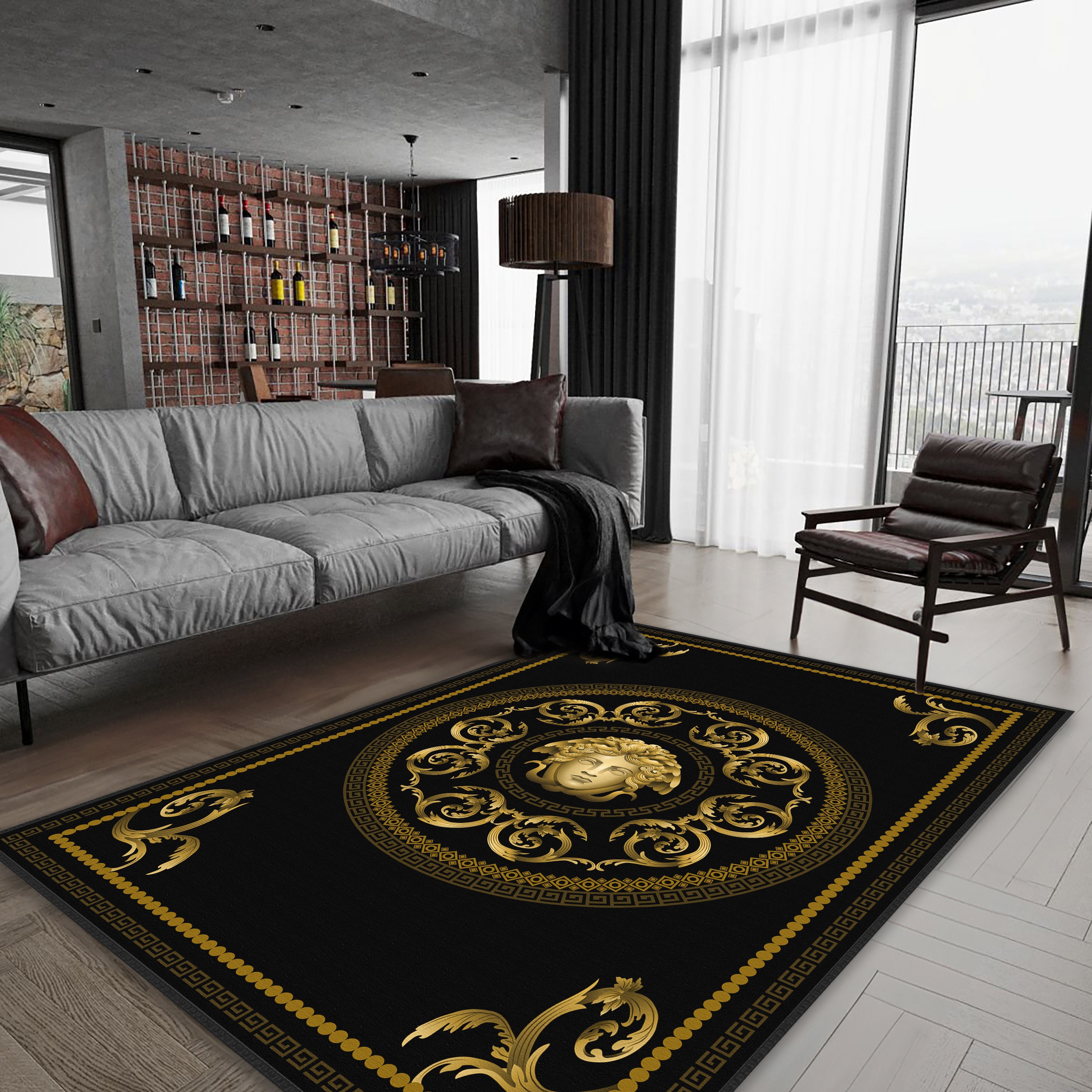 Medusa Gold Carpet, Gold Bordered Carpets, Greek Mats, Custom Rug ...