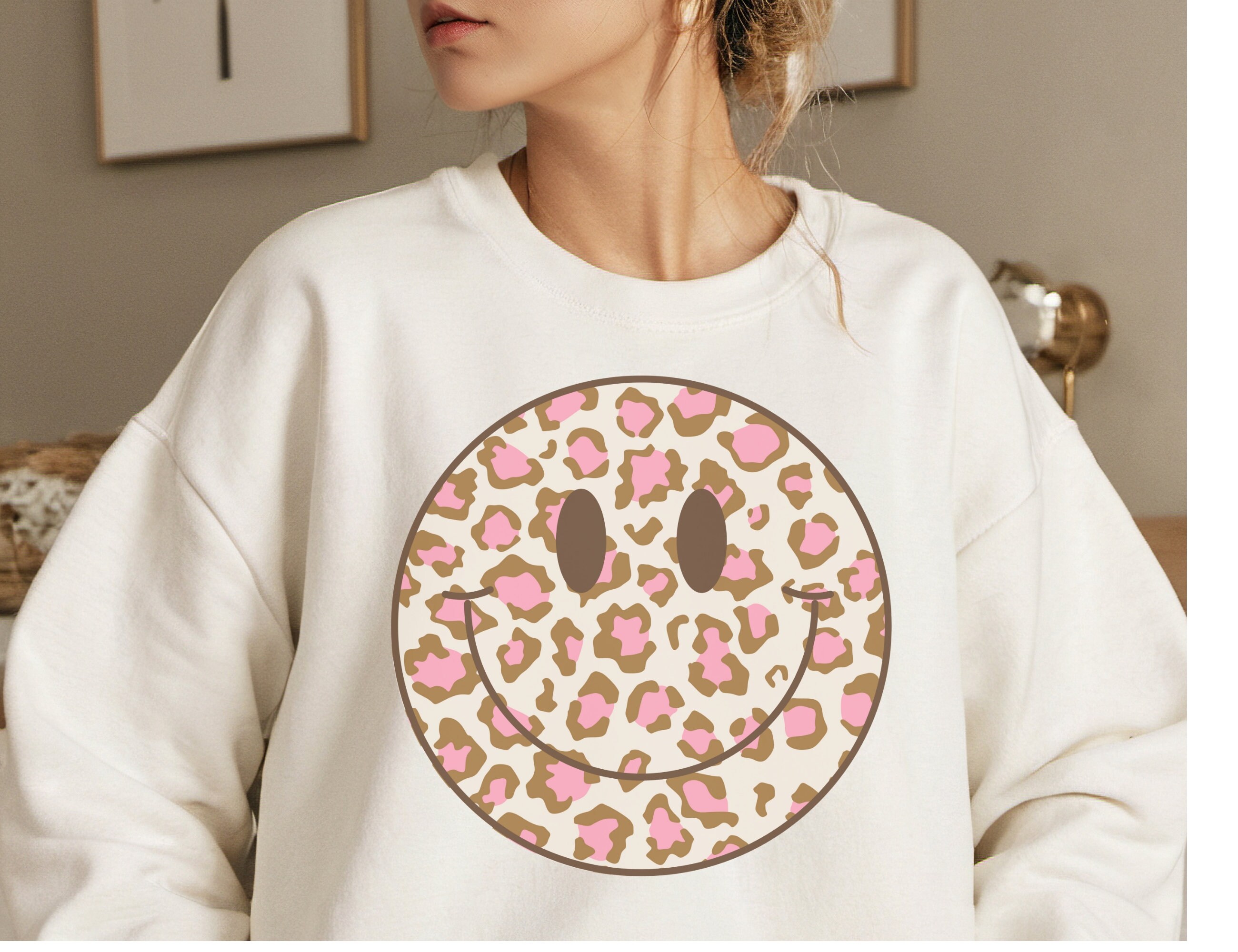 Pink Leopard Print Smiley Face PNG, Boho Groovy Smiley Face Pastel Png ...