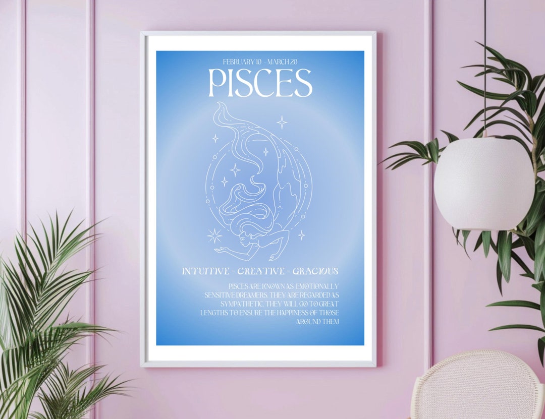 ZODIAC Print PISCES Star Sign Wall Art Poster Astrology Printable ...