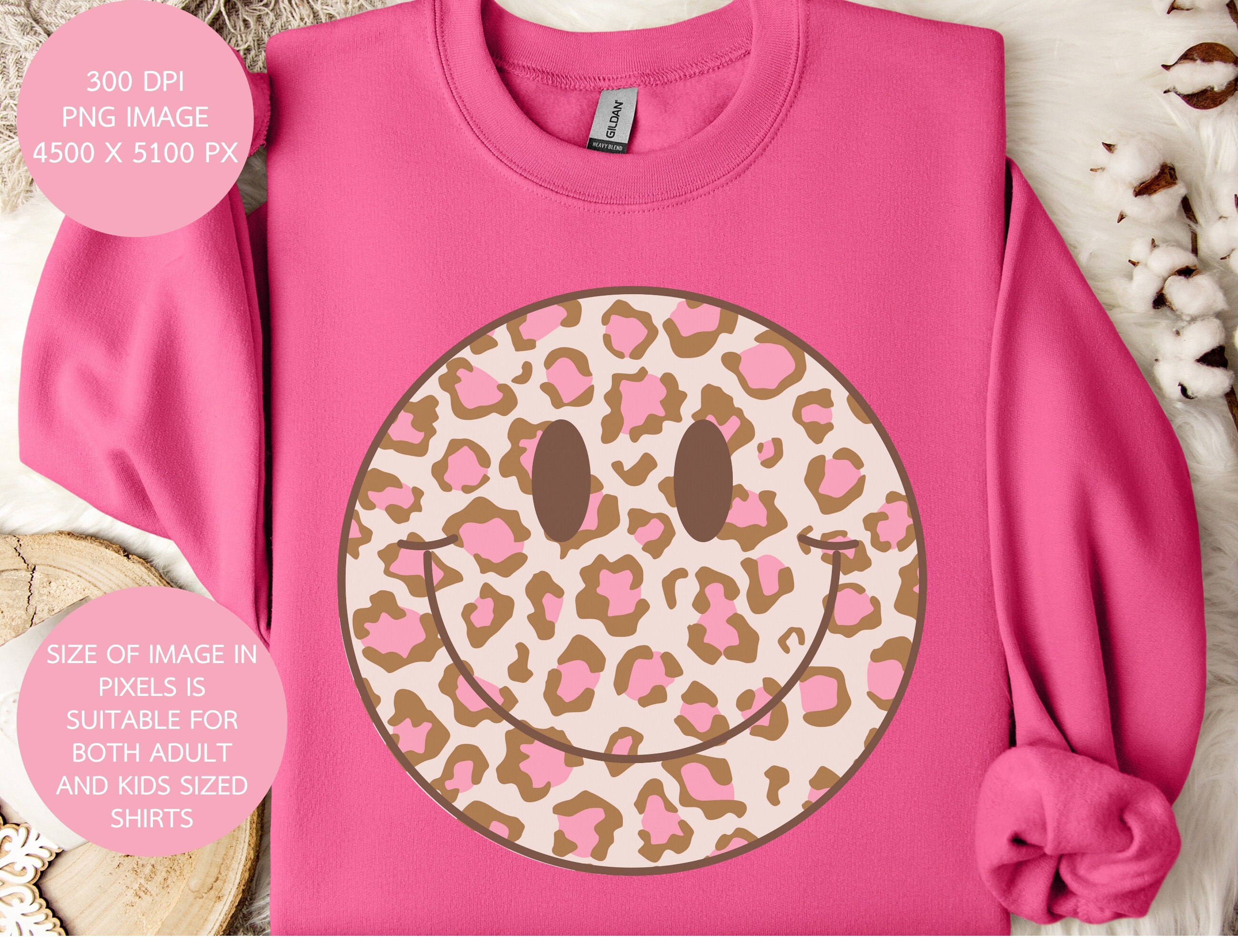 Pink Leopard Print Smiley Face PNG, Boho Groovy Smiley Face Pastel Png ...