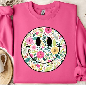 Floral Smiley Face Smile Face Flower PNG Boho Retro Daisy Happy Face ...