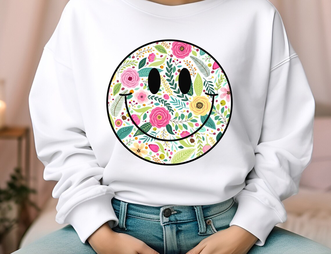 Floral Smiley Face Smile Face Flower PNG Boho Retro Daisy Happy Face ...