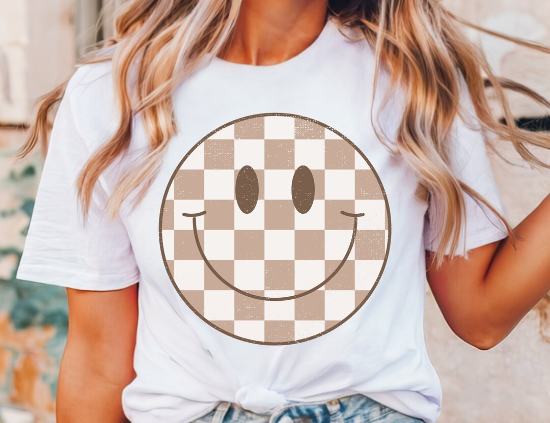 Retro Smiley Face PNG Checkered Smiley Png Coquette Tan Brown Babytee ...
