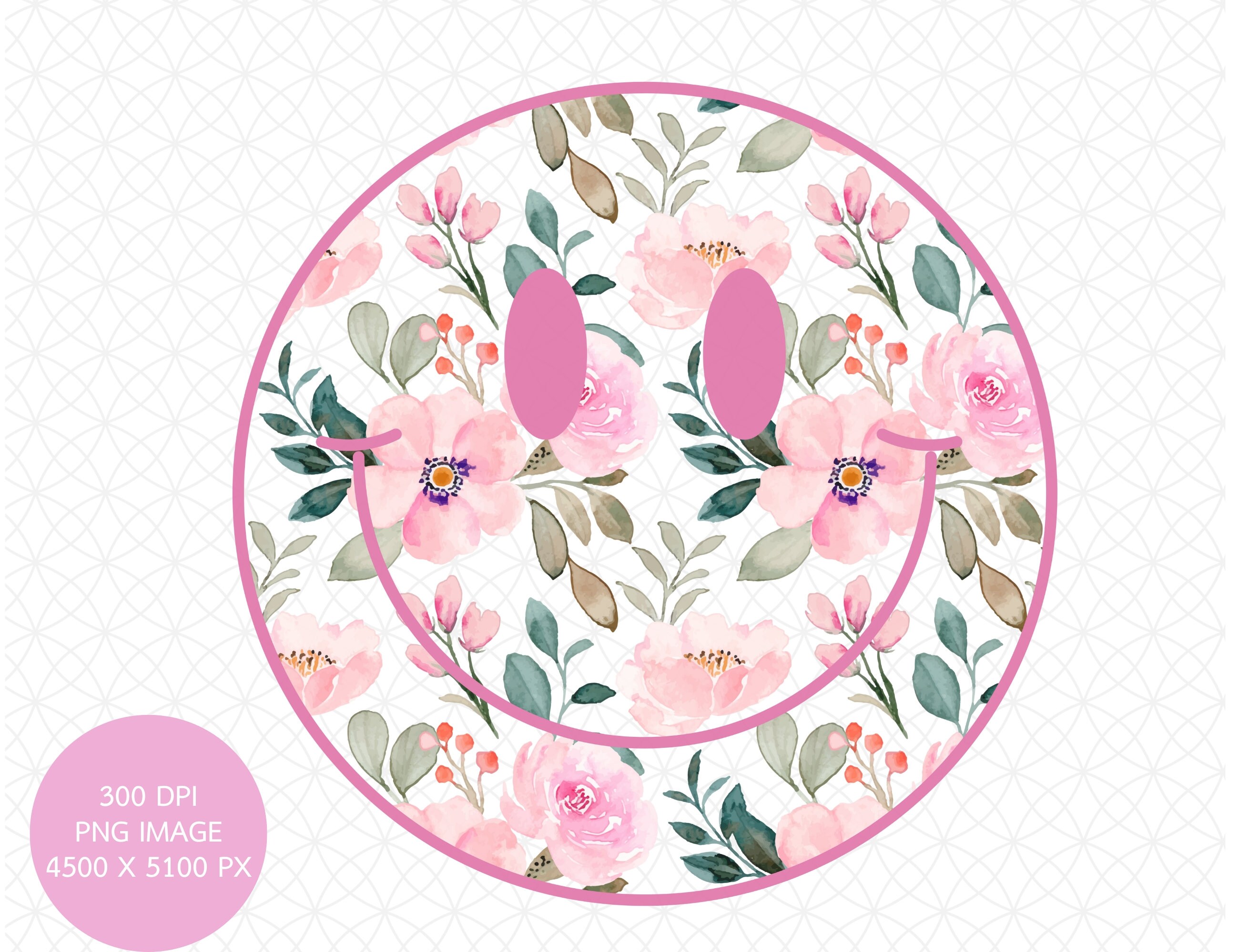Retro Smiley Face Flowers PNG Watercolor Wildflowers on Smile Face Boho ...