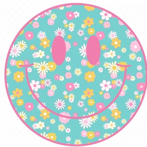 Retro Smiley Face PNG Daisy Flowers Happy Face Floral Mama Shirt Pink ...