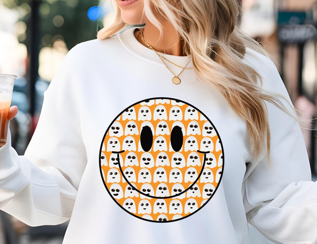 Smiley Face Halloween Ghosts PNG Fall Happy Face Shirt or Tote Mama and ...