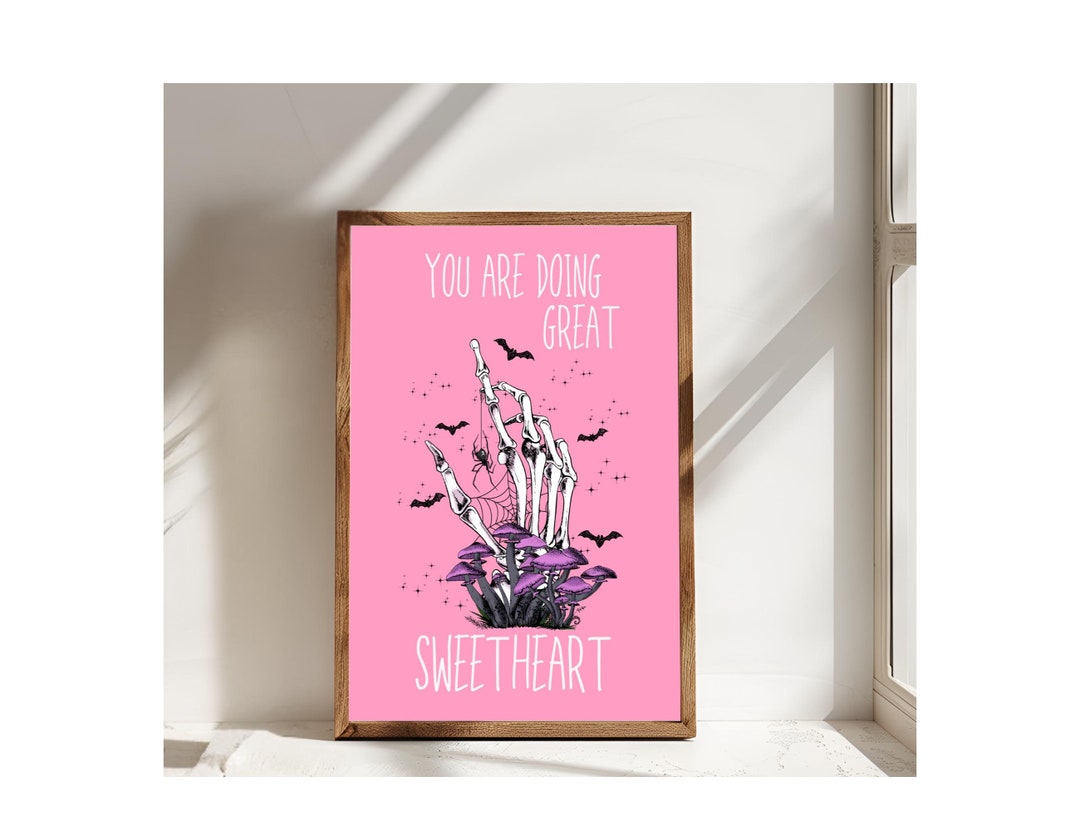 Pink Skeleton Wall Art Print Halloween Decor Preppy Coquette Aesthetic ...