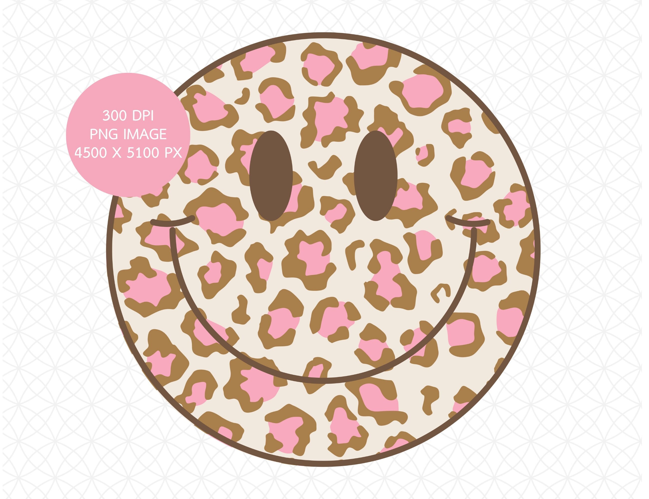 Pink Leopard Print Smiley Face PNG, Boho Groovy Smiley Face Pastel Png ...