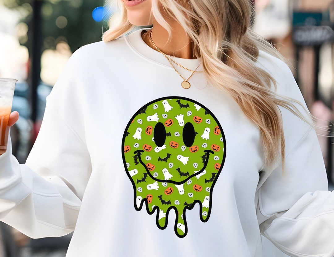 Drippy Smiley Face Halloween PNG Cute Ghosts Melting Happy Face Spooky ...