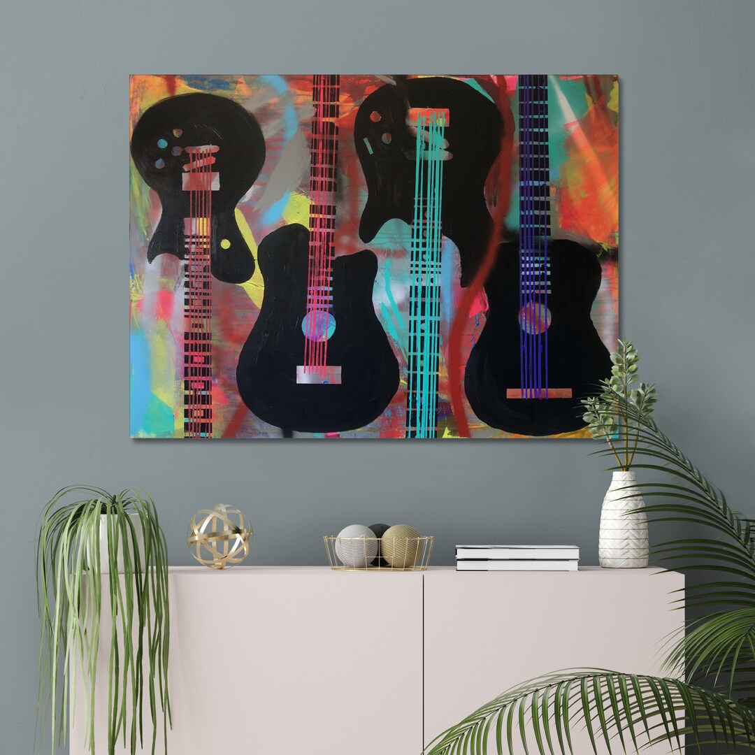 Four Guitars Colorful Acrylic Abstract Fine Art Canvas Wall Art Print ...