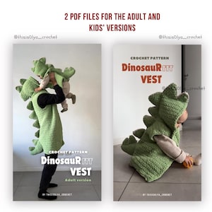 Kids' and Adult Dinosaur Vest in 1 Pattern | Crochet Pattern | Pattern ...