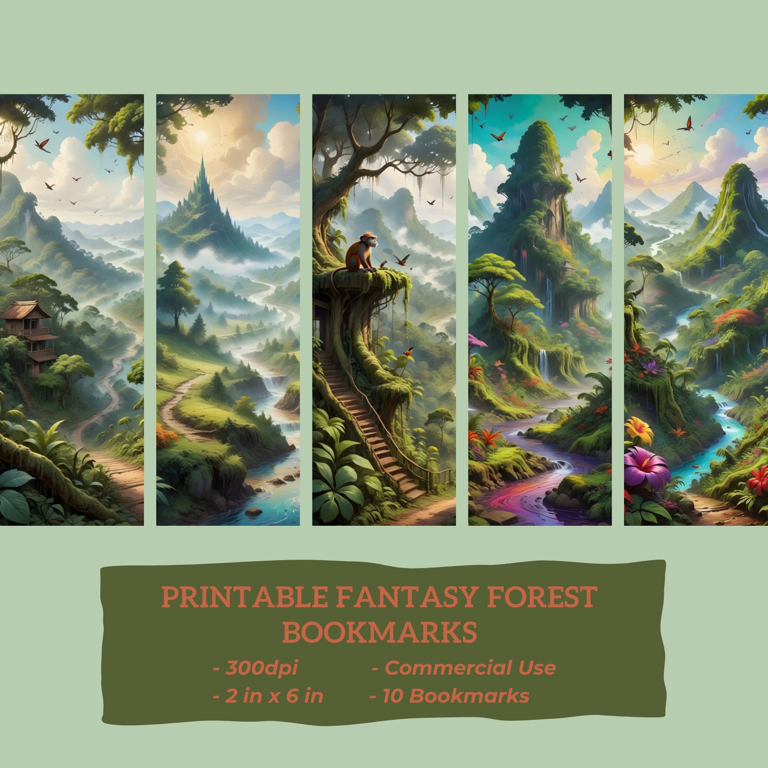 20 Fantasy Forest Biome Bookmark Designs, Printable Bookmarks Digital ...