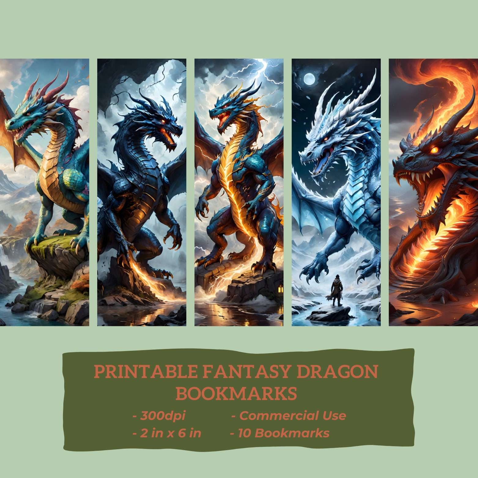 20 Fantasy Dragon Bookmark Designs, Printable Bookmarks Digital ...
