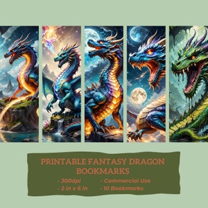 20 Fantasy Dragon Bookmark Designs, Printable Bookmarks Digital ...