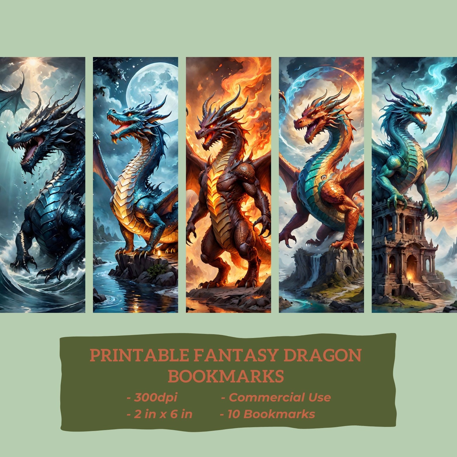 20 Fantasy Dragon Bookmark Designs, Printable Bookmarks Digital ...