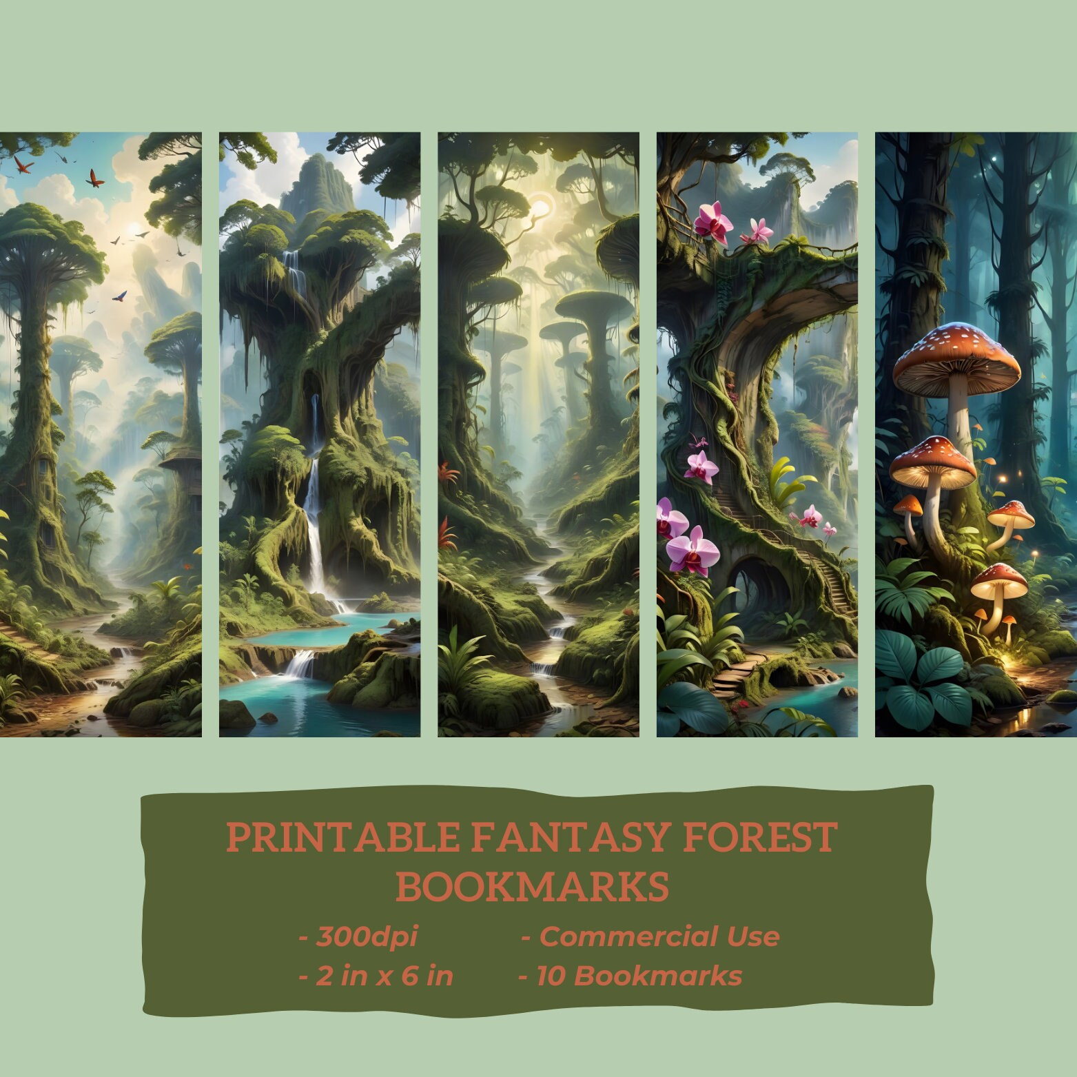 20 Fantasy Forest Biome Bookmark Designs, Printable Bookmarks Digital ...