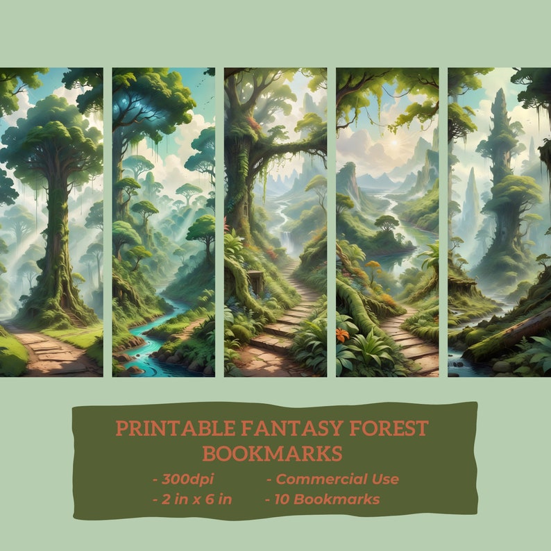 20 Fantasy Forest Biome Bookmark Designs, Printable Bookmarks Digital ...