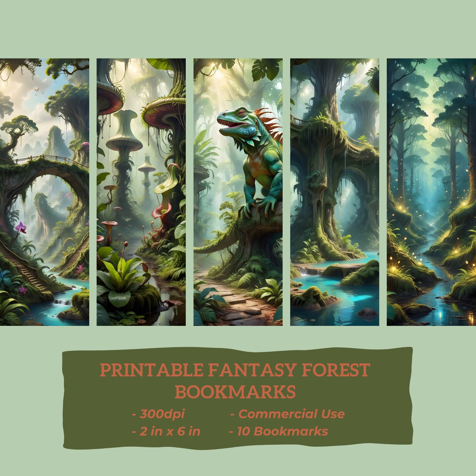 20 Fantasy Forest Biome Bookmark Designs, Printable Bookmarks Digital ...