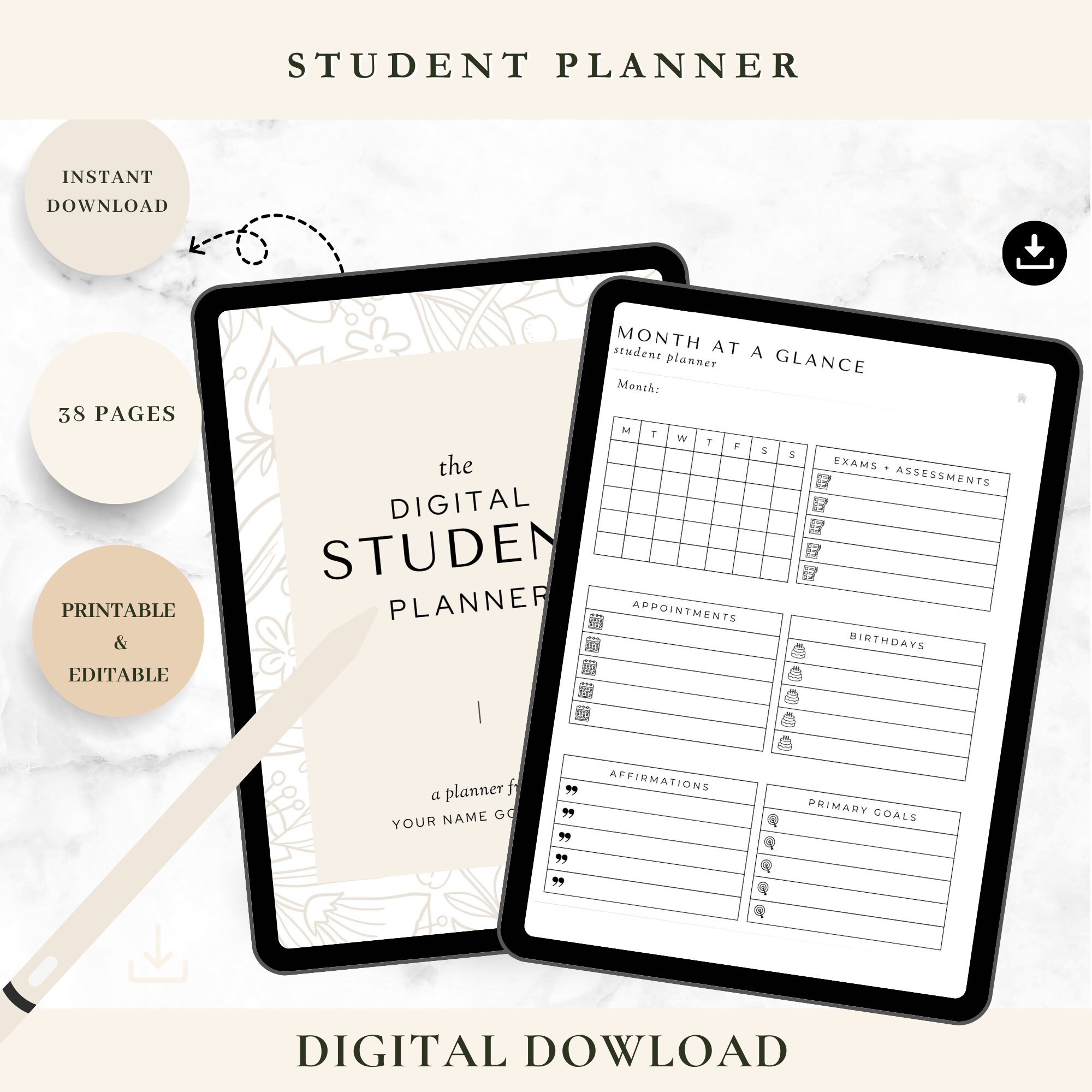 Printable Planner, Printable Student Planner Bundle, Study Planner ...