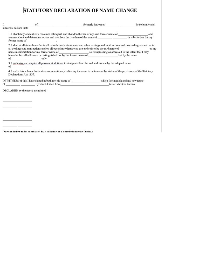 Change of Name Deed/statutory Declaration- Template-legal - Etsy Change of Name Deed/statutory Declaration- Template-legal - Etsy