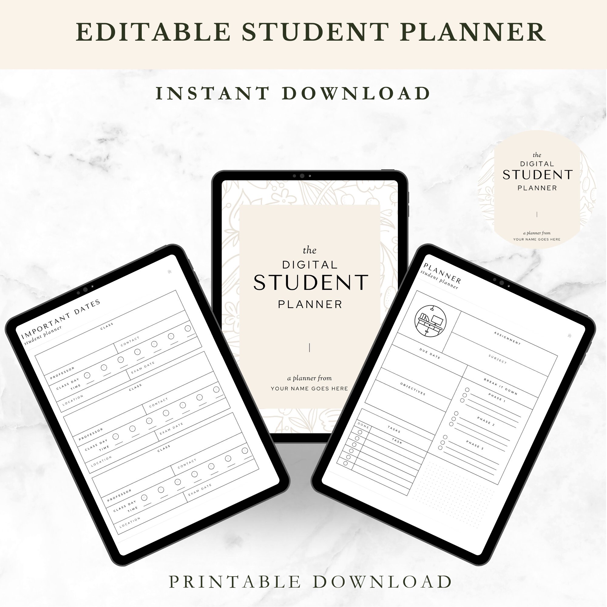 Printable Planner, Printable Student Planner Bundle, Study Planner ...