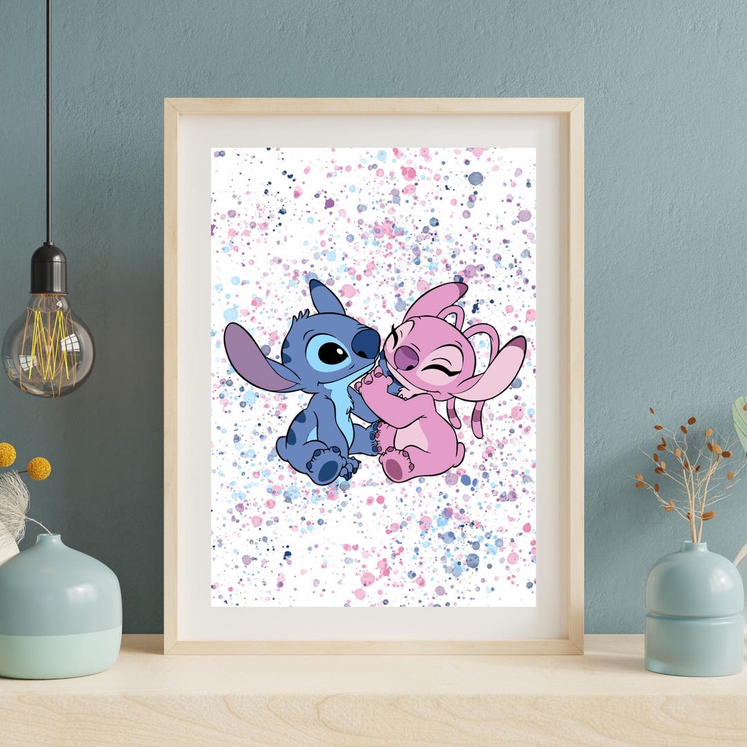 Stitch and Angel Paint Splash Background Wall Art Prints - Etsy