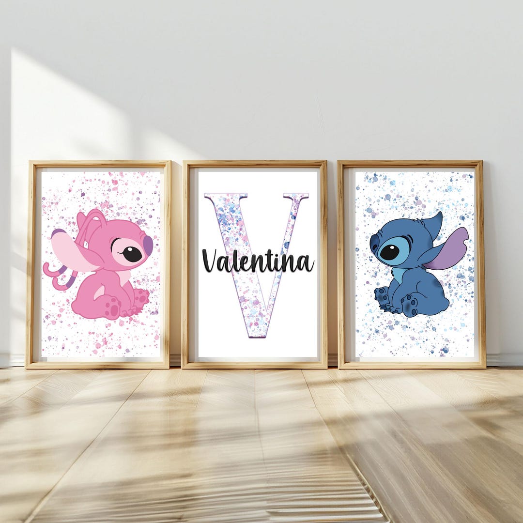 Stitch and Angel Paint Splash Background Wall Art Prints - Etsy