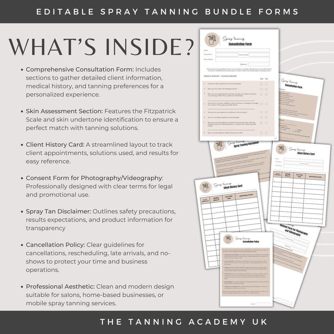 Editable Spray Tan Forms Bundle | Consultation, Disclaimer ...