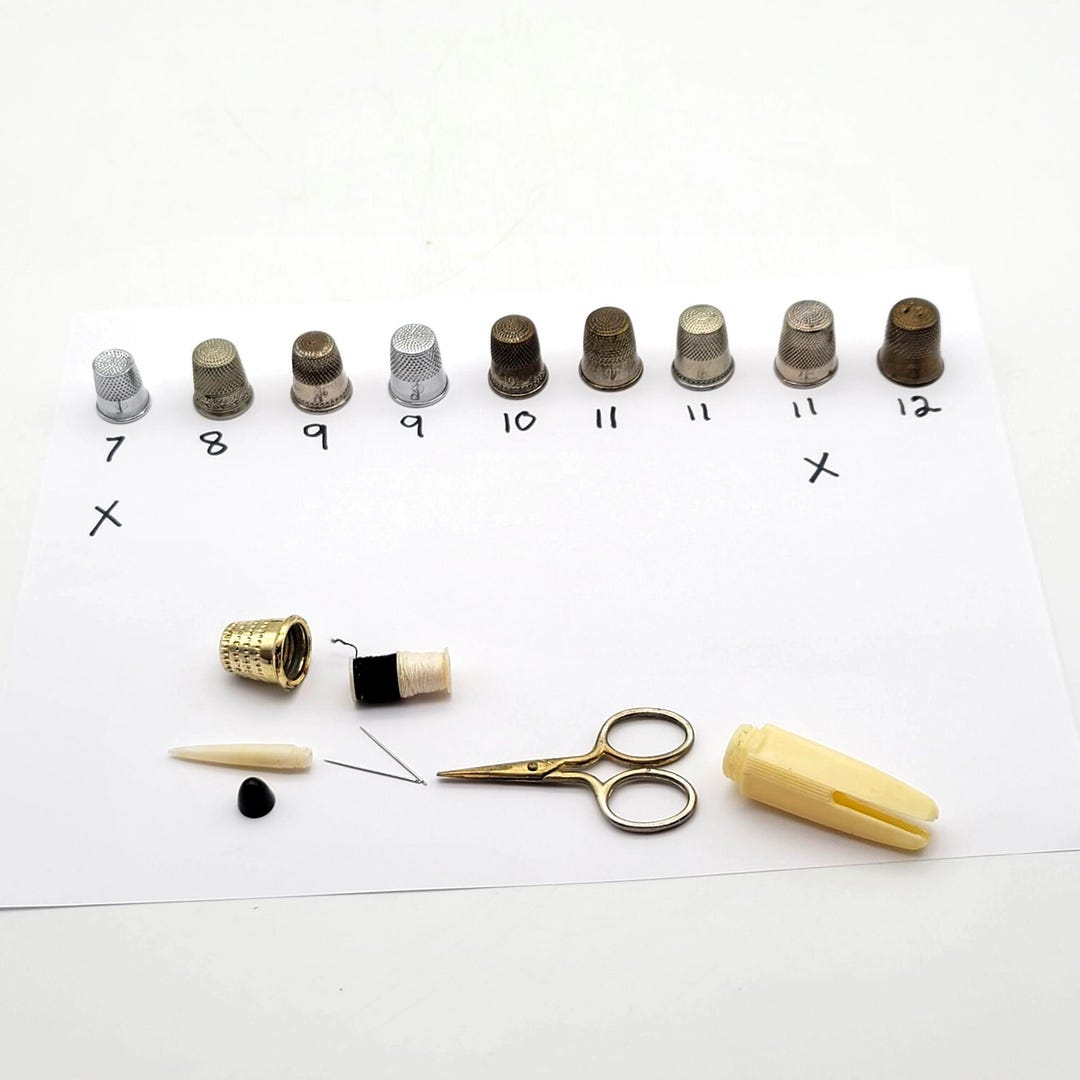 Vintage Thimble Collection & Sewing Kit With Needles Scissors Thread - Etsy