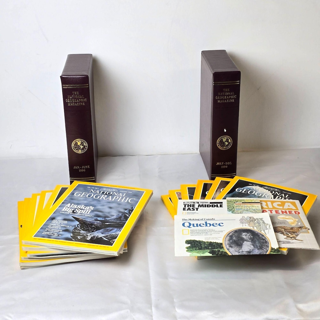 National Geographic Magazine Complete 1990 Set W/ Leatherette Binders ...