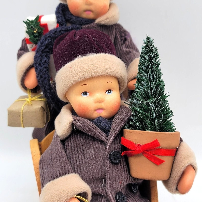 Show Stoppers Christmas Décor Porcelain Boy & Girl Wooden Sleigh R406 ...