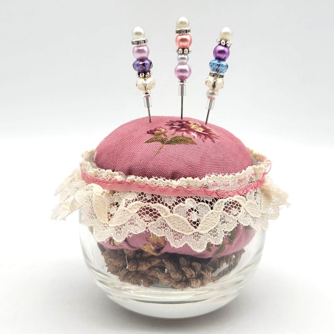 Handcrafted Pin Cushion W/czech Glass Beaded Pins Lace & Potpourri ...