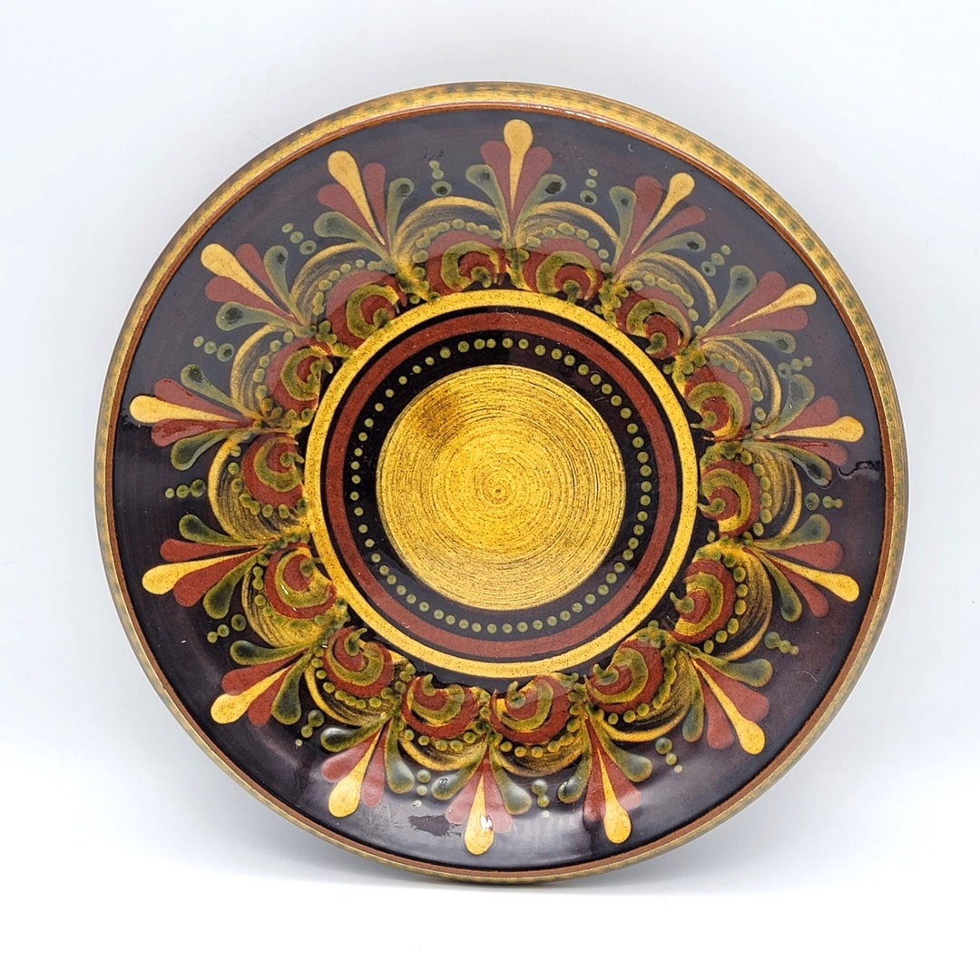 VTG German Red Clay Pottery Wall Plate Handmade Painted Signed K Thun ...