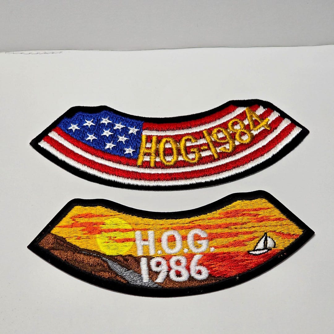 1984 & 1986 HOG Harley Davidson Owners Group Notched Rocker Patches ...