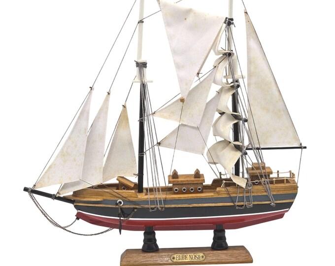 Vintage "the Blue Nose" Ship Wooden Model 15 1/2" Tall 15" Long Ship ...